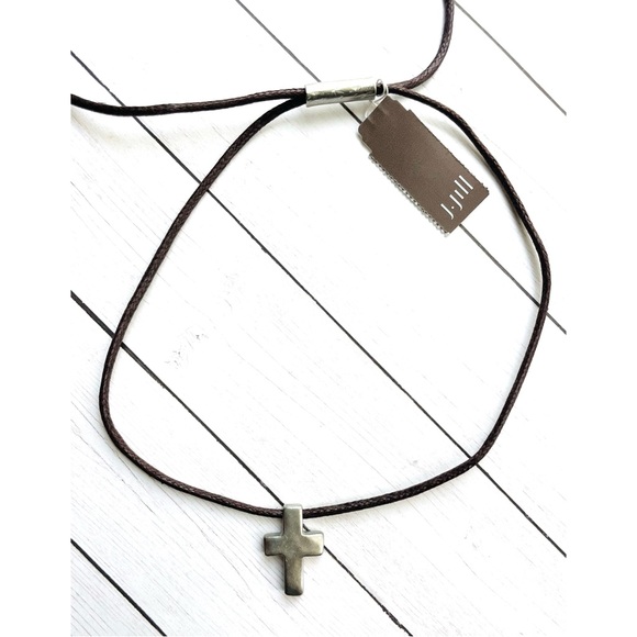 J. Jill | Jewelry | New Nwt J Jill Rustic Silver Cross Brown Wax Cord ...